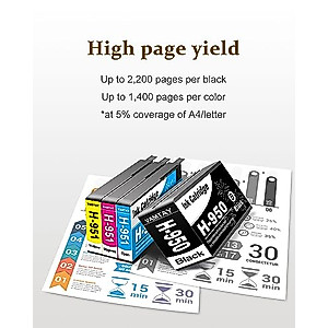 VAMTAY Compatible 950 951 Ink Cartridges Replacement for 950XL 950 XL 951XL 951 XL for OfficeJet Pro 8600 8610 8620 Printer 4 Combo Pack