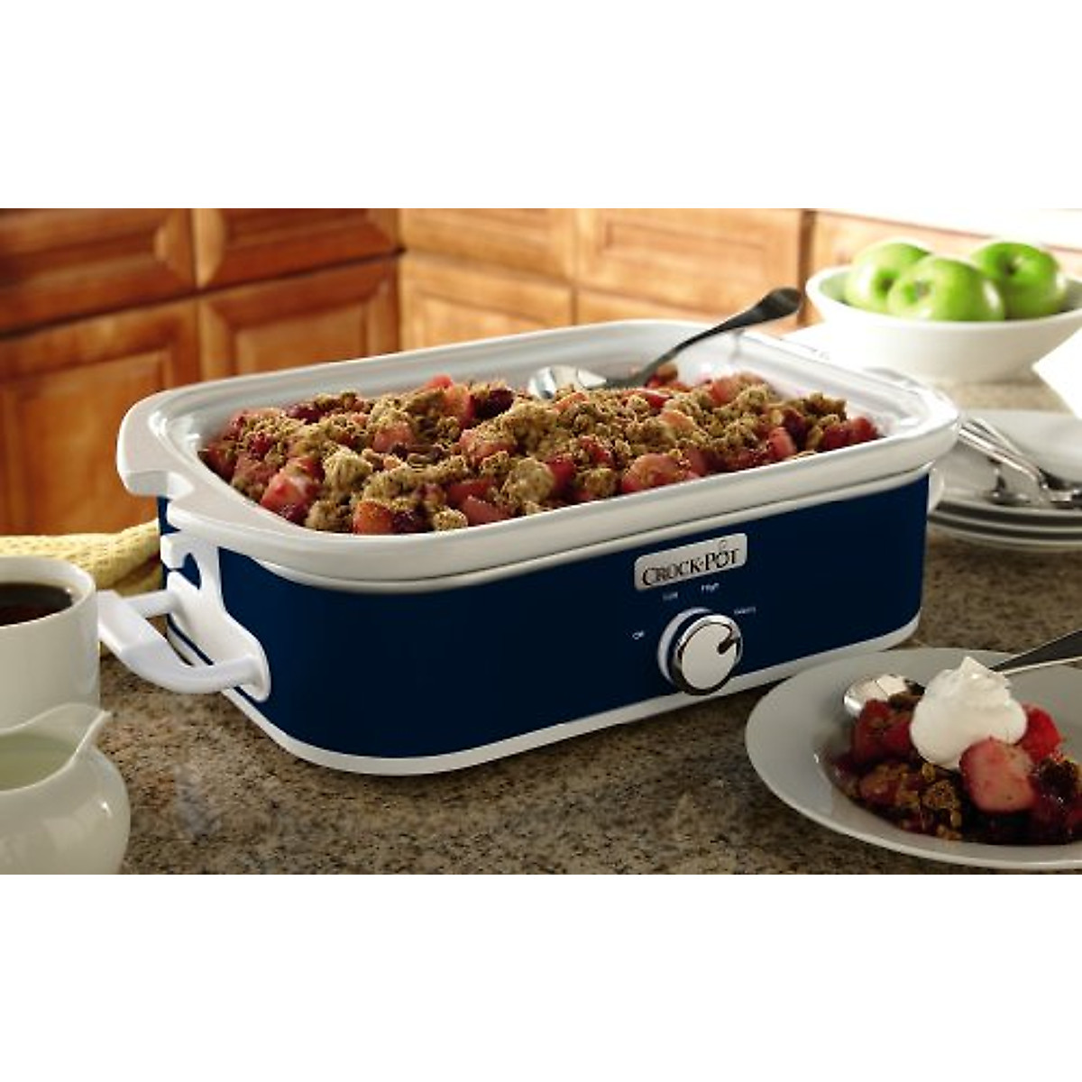Crock-Pot SCCPCCM350-BL Manual Slow Cooker, Navy Blue & Crockpot 2.5-Quart Mini Casserole Crock Slow Cooker, White/Blue