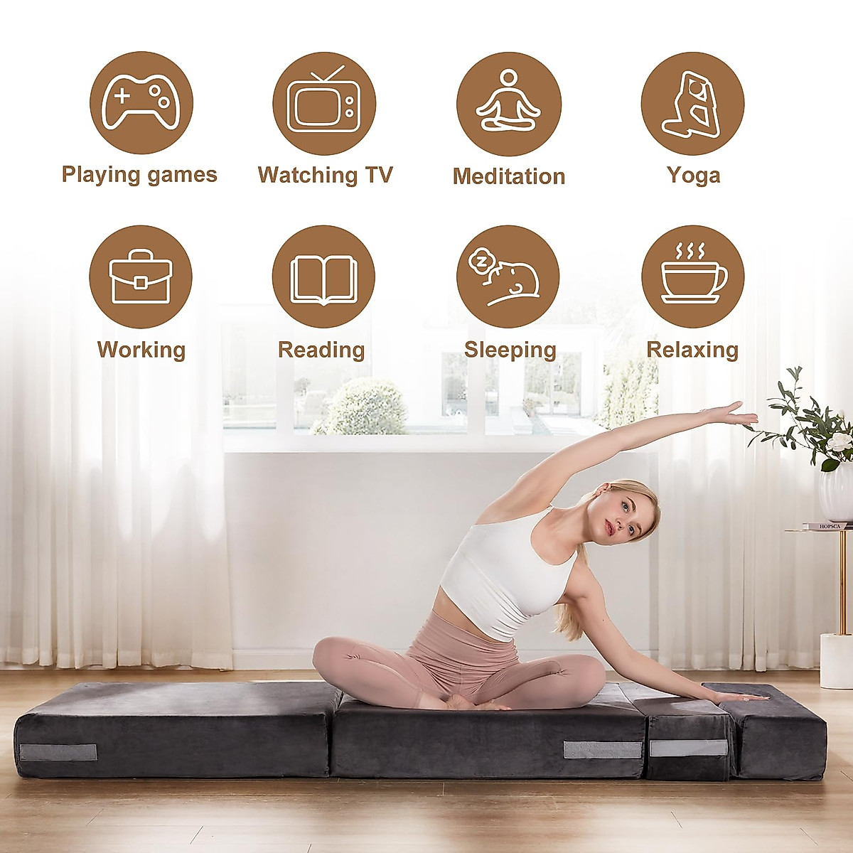 SINWEEK 6 Inch Folding Sofa Bed Memory Foam Folding Mattress Topper with a Pillow and Storage Bag Fold Out Chair Bed Foldable 4-Piece Sleeper Couch with Machine Washable Cover 75 x 31 Cot Size