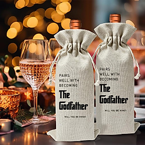 Godfather Proposal Gift Wine Bag, Pairs Well With Becoming A Godfather, Appreciation Christening Thank You Gift For New Godfather, Baby Shower or Party Favor, Baptism Decor, Baby Announcement Gift