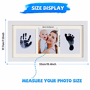 Baby Handprint and Footprint Kit(Safe Clean-Touch Ink Pad for Prints), Picture Frame in Elegant White Natural Wood, Baby Keepsake Frame, Baby Shower Gifts, Non-Toxic, Baby Safe(White)