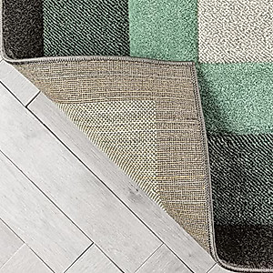 Well Woven Arian Green Solid Border Geometric Modern Area Rug 5x7 (5'3" x 7'3")