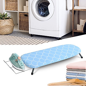 Foldable Ironing Board, Portable Iron Board with Iron Rest, Tabletop Small Ironing Board with 2 Heat Resistant Ironing Covers, Mini Ironing Board with Non-Slip Feet for Bathroom, Laundry Rooms, Dorms