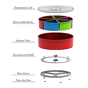 Aichoof Rotating Snack Tray, Colorful Taco Tuesday Heated Lazy Susan Topping Bar, Plastic Storage Food Containers with 6 Removable Bowls, Serving Tray Container with Lid, Perfect For Taco Night