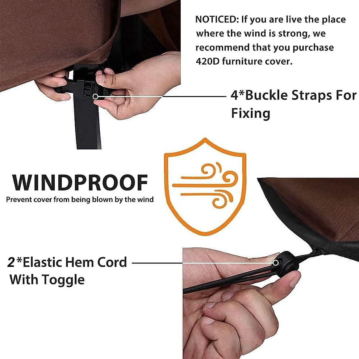 LBW Patio Furniture Cover L Shaped,58''WX85''L Outdoor Sectional Cover Waterproof,420D Veranda Garden Lounge Sectional Sofa Cover Right Facing with Air Vent and Strap,Beige&Coffee