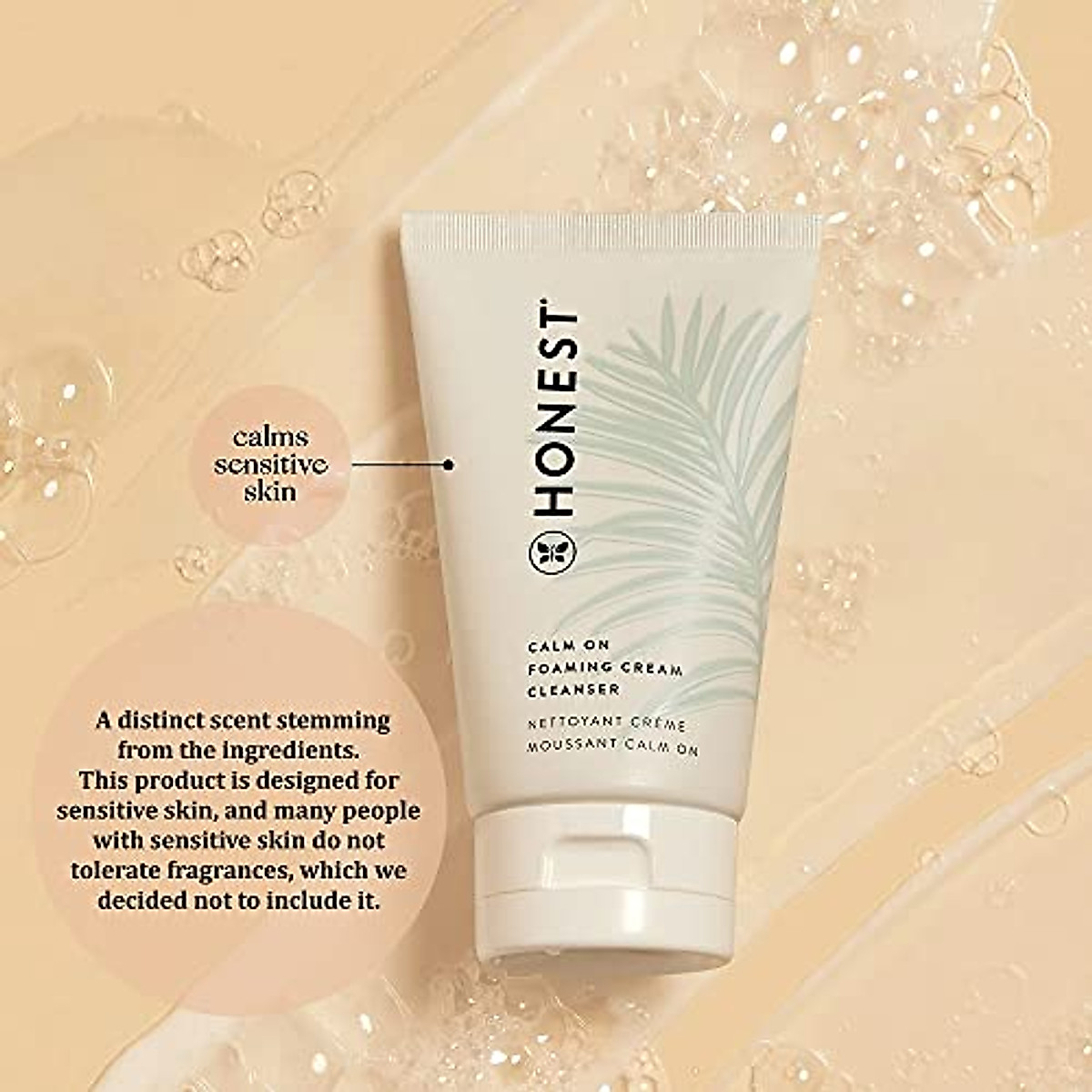 Honest Beauty Calm On Foaming Cream Cleanser | with Hyaluronic Acid + Phytosterols & Phospholipids + Amino Acids | 4 Fl Oz