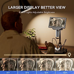 TOMLOV 7'' Digital Microscope 1200X,LCD Digital Microscope for Entire Coin View, Coin Microscope Compatible Mac/Windows, Adults Soldering Microscope with 8 LED, 32GB TF Card, Remote Control, DM201 SE
