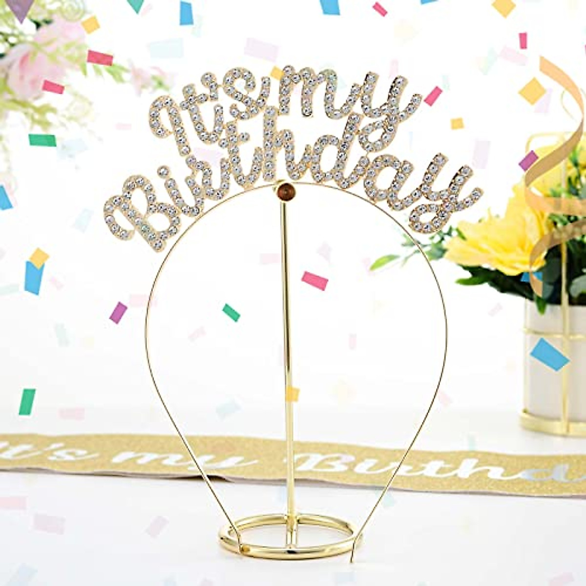 Acenail Birthday Headbands Women Birthday Sash Happy Birthday Headband Rhinestone Birthday Queen Crowns and Tiaras Birthday Princess Crown Birthday Queen Tiara Birthday Head Band Set Crystal Birthday Decorations Girls Birthday Hair Accessories (B-Gold)