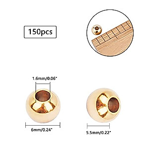 300pcs 4mm 14K Gold Plated Brass Beads Long-Lasting Round Smooth Spacer Beads Seamless Loose Ball Beads Gold Metal Beads for Summer Hawaii Stackable Necklace, Bracelet, Earring Making (Color : Gold,