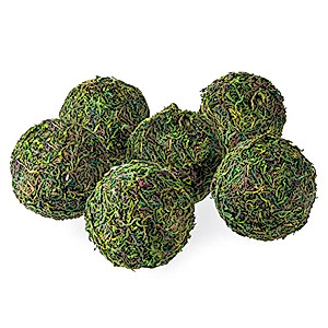 Ka Home Decorative Green Moss Balls Set of 6 - Natural Orbs for Centerpiece, Tray, Bowl or Table Decorations - Artificial Moss Decor Spheres - 3.5 inch Each