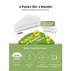 [NEW]KOOC Premium Slow Cooker Liners and Cooking Bags, Large Size Fits 4QT to 8.5QT Pot, 13"x21" (20 counts), Suitable for Oval & Round Pot, BPA Free