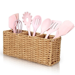Ayiaren Wicker Flatware Silverware Caddies Cutlery Holder Best Kitchen Silverware Organizer Storage for Countertop Silverware Utensils Holder Party Spoon Knives Fork Holder Flatware Utensil Caddy