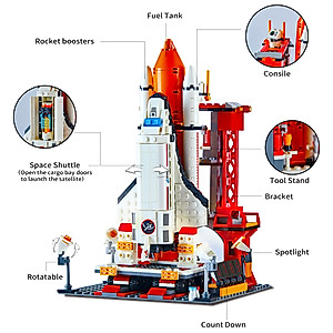 JSINMA City Space Shuttle Toys Building Sets with Astronaut Minifigures&Control Tower Building Kit Space Exploration Rocket Toy STEM Creative & Educational Gift for 6-12 Years Old Boys Girls (807 Pcs)