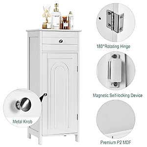 DORTALA Bathroom Floor Cabinet, Free-Standing Wooden Floor Storage Cabinet w/Large Drawer & 2 Adjustable Shelves, Morden Side Storage Bathroom Organizer Cabinet for Kitchen Living Room, White