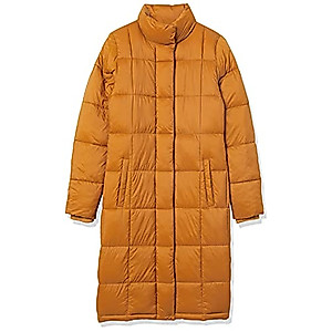 Amazon Essentials Women's Lightweight Quilted Long Puffer Winter Coat, Tan, X-Large