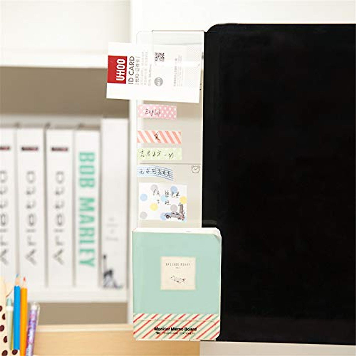 MINSA Fashion Multifunction Utility Acrylic Transparent Computer Monitors Side Panel/Memo Pads/Message Boards/Sticky Boards for Computer Screen, 1 Set (Left & Right) (Phone Holder)