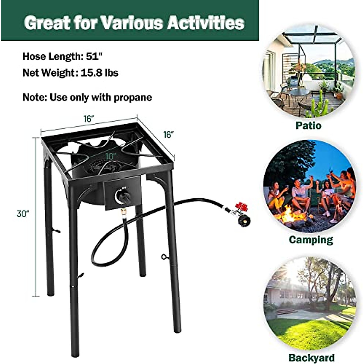 Goplus Outdoor Camping Stove, Single Burner Propane Gas Cooker w/Detachable Legs & 0-20 PSI Regulator & CSA Approval for Camp Paito RV, Cast Iron, 100,000-BTU