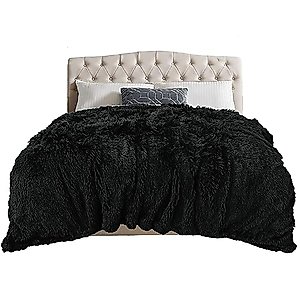 TOONOW Extra Soft Fuzzy Faux Fur Blanket Queen Size 78"x90", Reversible Lightweight Decorative Blankets and Throws Super Soft Cozy Microfiber Fleece Fuzzy Blankets for Couch Bed, Black