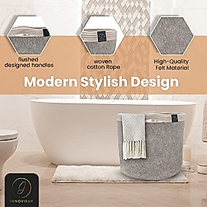 INNOVIEUR - Tall Woven Cotton Rope Laundry Basket Hamper Foldable Collapsible Comforters Storage Bins Baby Blankets Toy Storage Organization - Grey 22"x 22"x18"