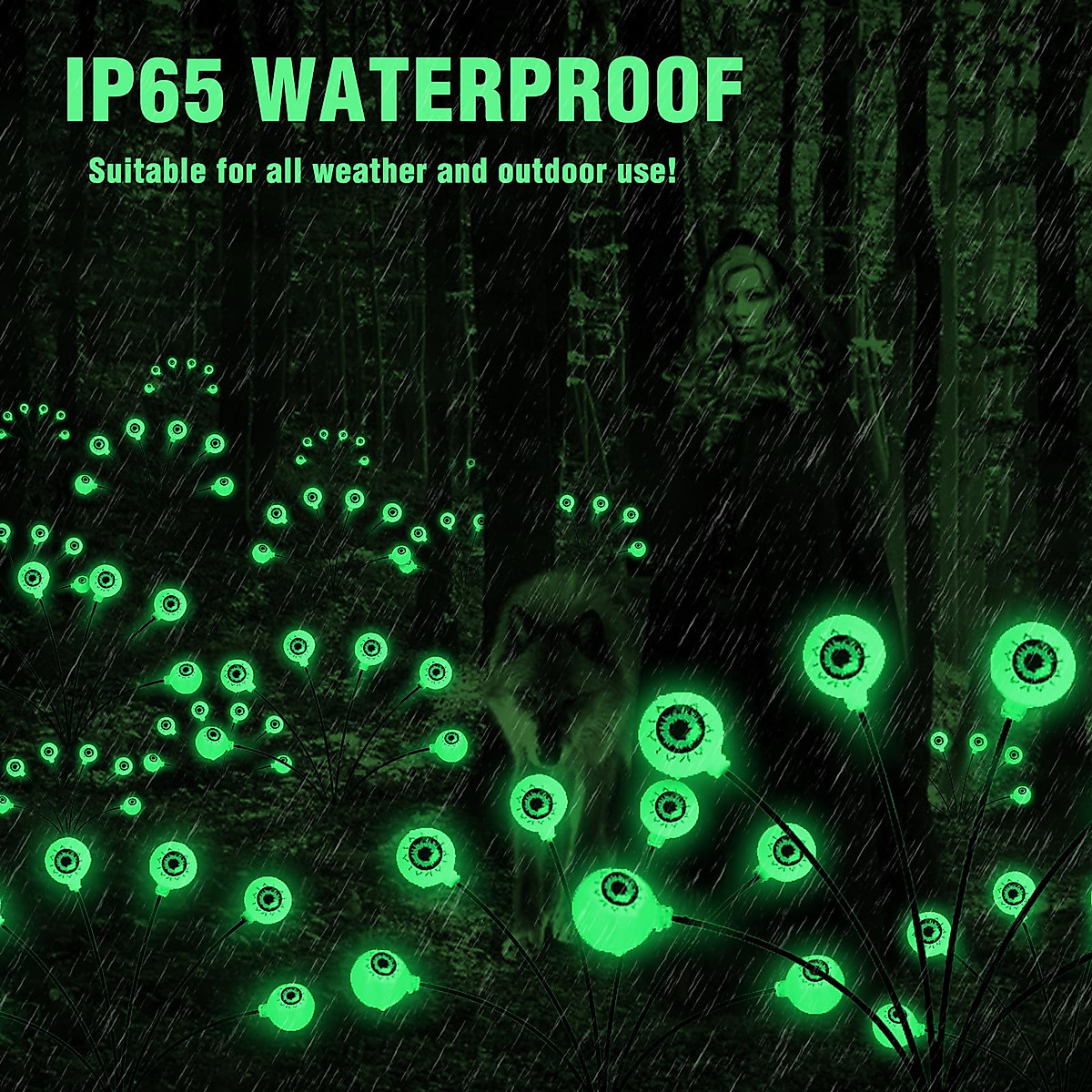 Halloween Decorations Outdoor Solar Scary Eyeball Lights,2PACKS 12LED Green Eyeball Swaying Firefly Lights,Waterproof Solar Halloween Path Lights for Yard/Garden/Lawn/Party Decor,Green