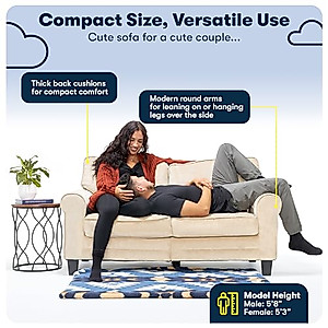 Serta Copenhagen 61" Rolled Arm Sofa, Easy Care Polyester, Soft Pillow Back, Pocket Coil Seat Cushions, Removable Covers, Loveseat or Couch for Small Spaces, Living Rooms or Bedrooms, Charcoal