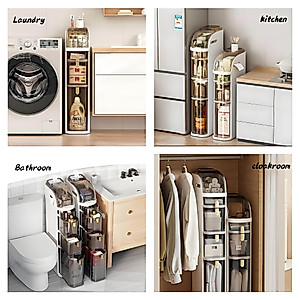 Bathroom Cabinet/Slit Storage Cabinet /Organizing Rack For Bathroom ,Bathroom Floor Storage Cabinet Narrow For Laundry Room/Kitchen/Bedside/Wardrobe/Sofa Side/Balcon，Narrow Four Tier Cabinet (4 Tier)