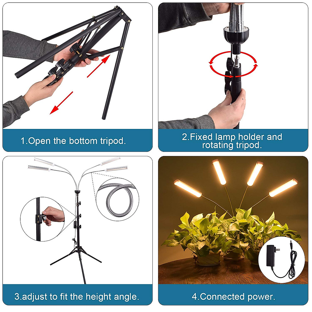 Grow Lights for Indoor Plants,Lxyoug Full Spectrum with 60" Extendable Tripod Stand,420 LEDs 200W Auto On/Off Timing Function Four-Heads Floor Plant Grow Light for Various Plants