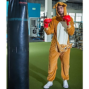 Tipsy Elves Men's Animal Halloween Costumes - Men's Comfy Adult Animal Jumpsuit for Men - Men's Kangaroo Halloween Costume Jumpsuit with Animal Style Hood, Pouch, Stuffed Joey, and Tail Size XX-Large