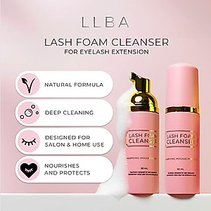 LLBA 60ML Eyelash Extension Cleanser - Lash Shampoo for Lash Extensions, Lash Bath for Dry & Sensitive Skin, Removes All Make-Up Including Waterproof Make-Up