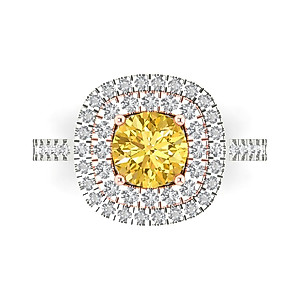 Clara Pucci 1.72ct Round Cut Solitaire double Halo Natural Orange Citrine VVS1 Designer Modern Statement Accent Ring 14k two tone Gold
