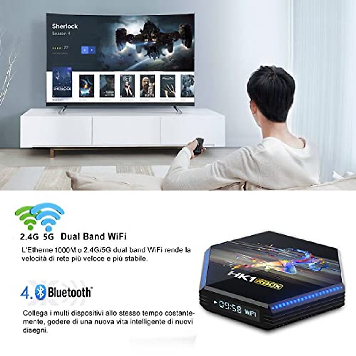 Android 11.0 TV Box, Android Box 4GB RAM 64GB ROM, Supports 2.4G/5G Dual Wi-Fi, USB 3.0, Support 4K,BT4.1, H.265 Smart TV Box, with Remote Control
