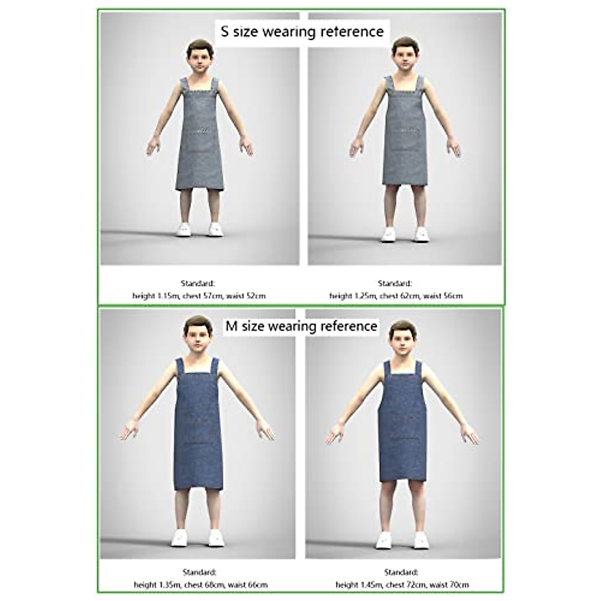 Vanoker Kids Denim Cotton Canvas Cross Back Aprons Kitchen Garden Square Children Pure Child Smock with Pocket for Baking Paint Cook (Blue, M)