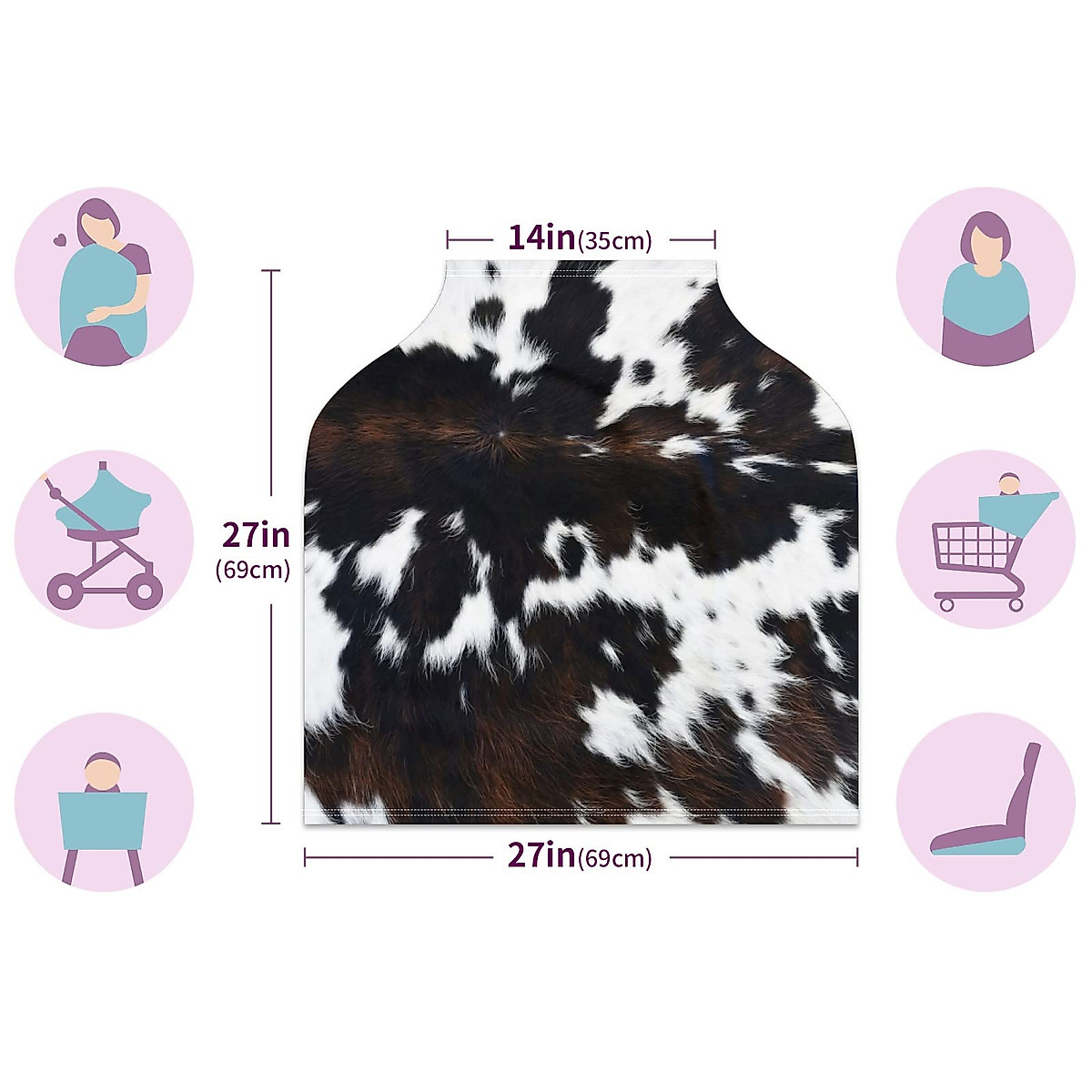 Western Cow Print Baby Car Seat Covers Canopy, Nursing Cover Breastfeeding, Scarf Soft Breathable Stretchy Coverage Carseat for Boys and Girls…