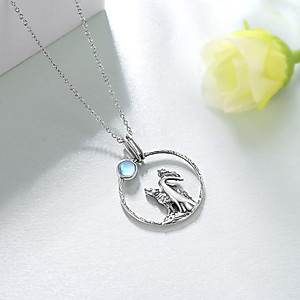 SVODEA Moonstone Wolf Necklace for Women 925 Sterling Silver Created Cubic Zirconia Moon Wolf Pendant Necklaces Animal Wolf Jewelry Gifts for Women Wife (Style-2)
