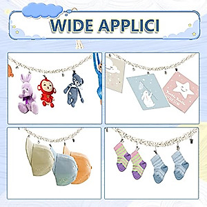 POILKMNI 2 Pieces Stuffed Animals Storage Chain Boho Toy Chain Organizer Strong Toy Storage Hanging Chain with 40 Pcs Metal Clips, 4 Pcs Ceiling Hooks for Hanging Plush Toys Hats Socks Holiday Cards