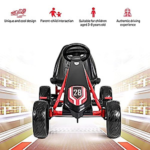 HONEY JOY Go Kart for Kids, 4 Big Wheels Racer Ride On Pedal Car with 2 Safety Brakes, Adjustable Seat, EVA Rubber Tires, Axle, Clutch, On Foot Pedal Go Cart for Kids Age 3+(Black)