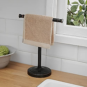 RUMOSE 10 Inch Oil Rubbed Bronze Towel Stand Hand Towel Holder Bathroom Kitchen Vanity Countertop T-Shape Towel Rack Free Standing Stainless Steel Towel Bar Towel Ring