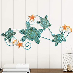 Lavish Home Sea Turtles Wall Art with Shells and Starfish- Nautical 3D Metal Hanging Décor-Vintage Coastal Under Water Sea Life Ocean Home Artwork