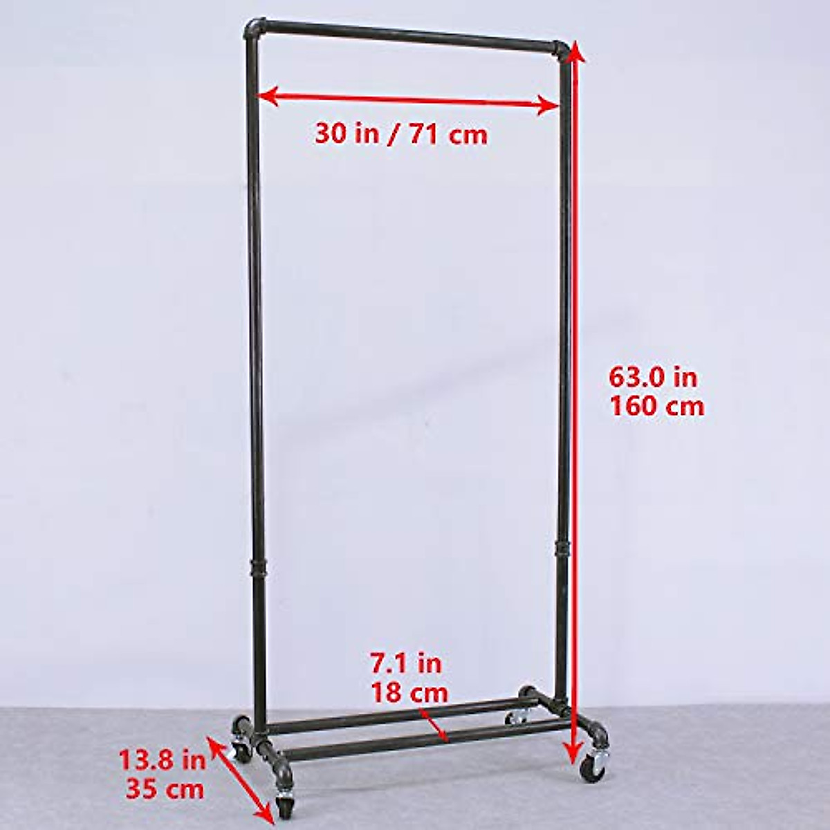 MBQQ Industrial Pipe Clothing Racks on Wheels,28in Length Heavy Duty Garment Racks Commercial Grade,Vintage Rolling Ballet Rack Clothes Display Rack Retail Display,Black Brush Silver