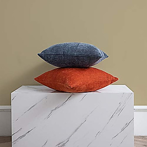 Anickal Blue Grey Pillow Covers 18x18 Inch Set of 2 Solid Rustic Farmhouse Decorative Throw Pillow Covers Square Cushion Case for Home Sofa Couch Decoration