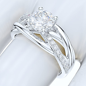 PRSTANI Sterling Silver Criss Cross Intersecting 1CT Round Brilliant Cut Genuine Moissanite Promise Engagement Ring (8)