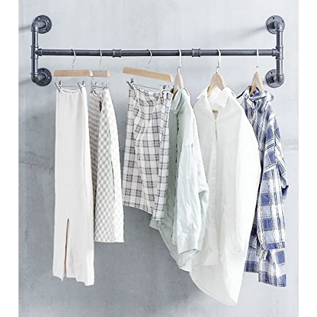 Industrial Pipe Clothes Racks, Wall Mounted Garment Racks, Space-Saving Display Hanging Clothing Racks, Heavy Duty Steampunk Detachable Multi-Purpose Hanging Rod for Closet Storage, Black (Black)