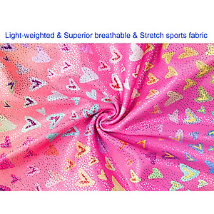 Domusgo Gymnastics Leotard for Girls Size 6-7 Years Old Pink Rainbow Loves Ballet Dancewear Sparkle Nenon Love Heart Outfits for Team Sport Hotpink
