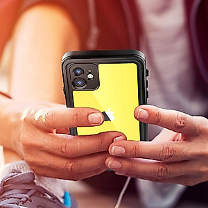 inkolelo iPhone 11 Waterproof Case, Built-in Screen Full-Body Protector with Floating Strap IP68 Waterproof Case for iPhone 11 6.1 Inch (2019) - Matte Black/Orange