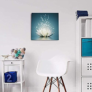 MISOLAXI Lotus Flower Canvas Prints Art for Bedroom Lotus Flower Pictures Prints White Floral Bloom Blossom Close Up Pictures Prints on Canvas Wall Decoration for Bedroom Framed 16"x16"