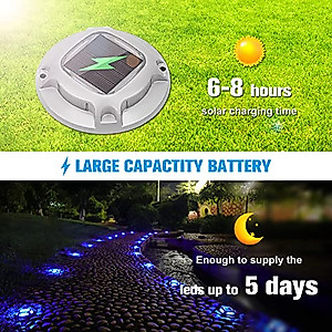 VOLISUN Solar Driveway Lights Dock Marine Lights 12 Pack,2 Colors in 1,Outdoor LED Deck Lights,Solar Powered Waterproof Driveway Marker Lights for Warning Step Wireless Sidewalk Pathway (White/Blue)