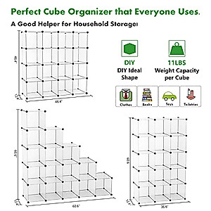 C&AHOME Cube Storage Organizer, 16-Cube Shelves Units, Closet Cabinet, DIY Plastic Modular Book Shelf, Ideal for Bedroom, Living Room, Office, 48.4" L × 12.4" W × 48.4" H Transparent White