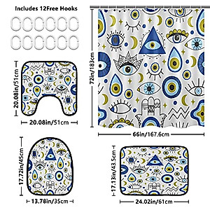 4PCS Abstract Eyes Pattern Shower Curtain Set with Non-Slip Rugs, Toilet Lid Cover and Bath U-Shaped Mat, Bathroom Decor Set Accessories Waterproof Shower Curtain Sets with 12 Hooks