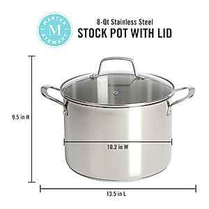 Martha Stewart Castelle 8-Quart 18/8 Stainless Steel Induction Safe Stock Pot w/Lid