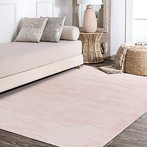 BILEEHOME Light Pink Rug 5x7 for Nursery Bedroom,Abstract Cute Modern Washable Boho Area Rugs for Girls Room,Blush